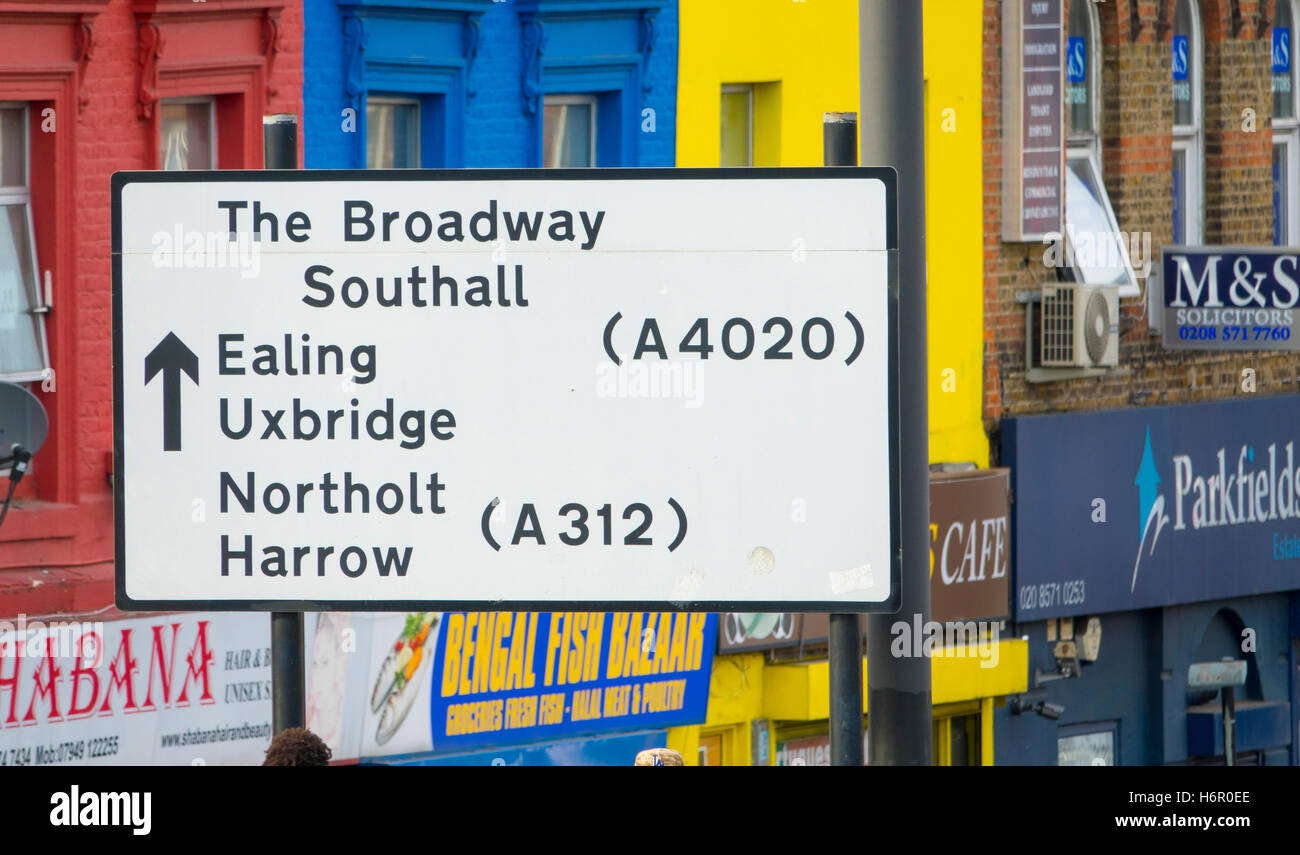Direction signs at Southall London Stock Photo - Alamy