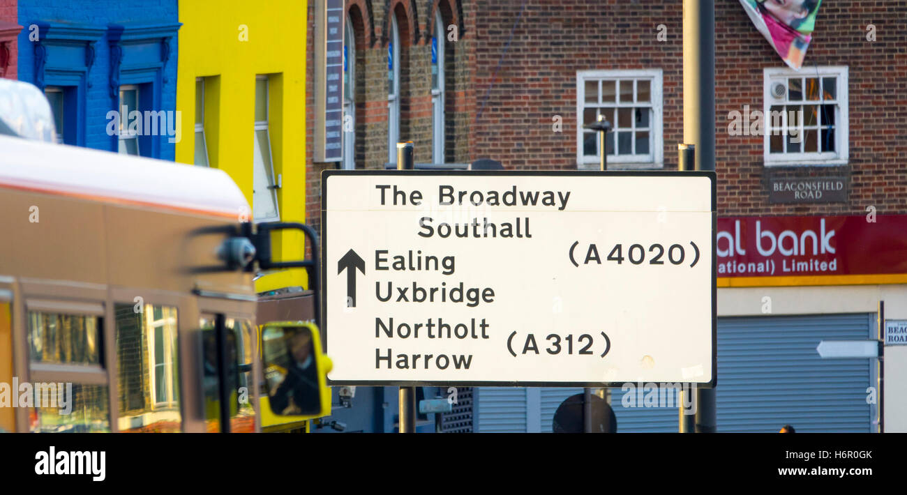 Street signs to Southall Broadway Stock Photo - Alamy