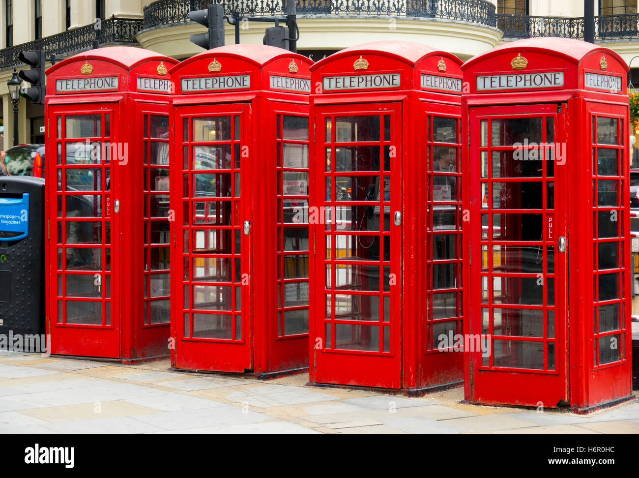 Row of typical London Telephone booths - phone booth Stock Photo - Alamy