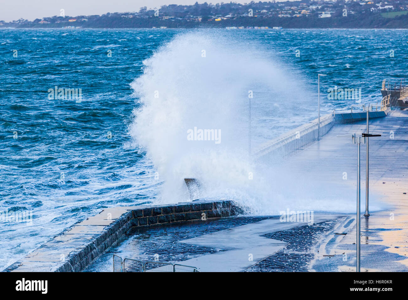 Huge wave crushing on Mornington Pier. Melbourne, Victoria, Australia ...