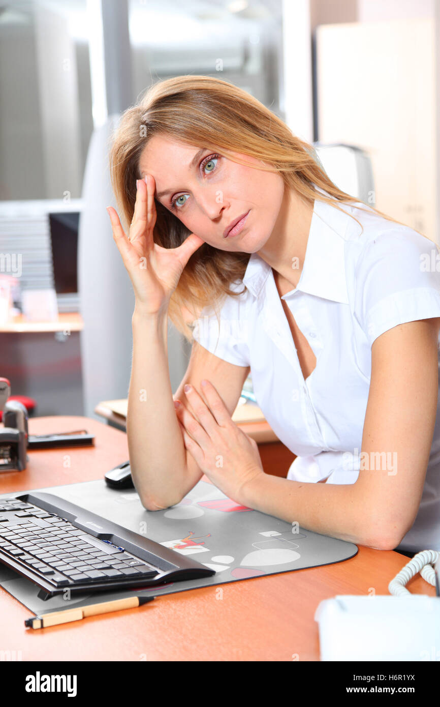 woman bank lending institution office desk secretary job closeup ...