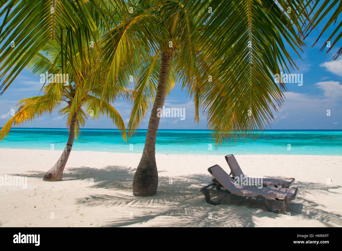dream beach with deckchairs Stock Photo - Alamy