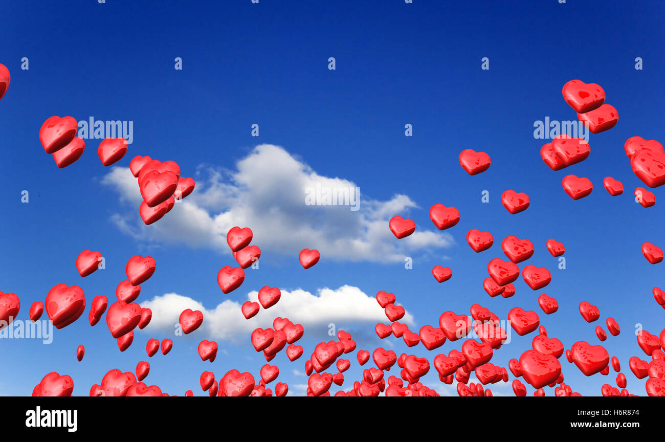 flying red hearts in spring Stock Photo - Alamy