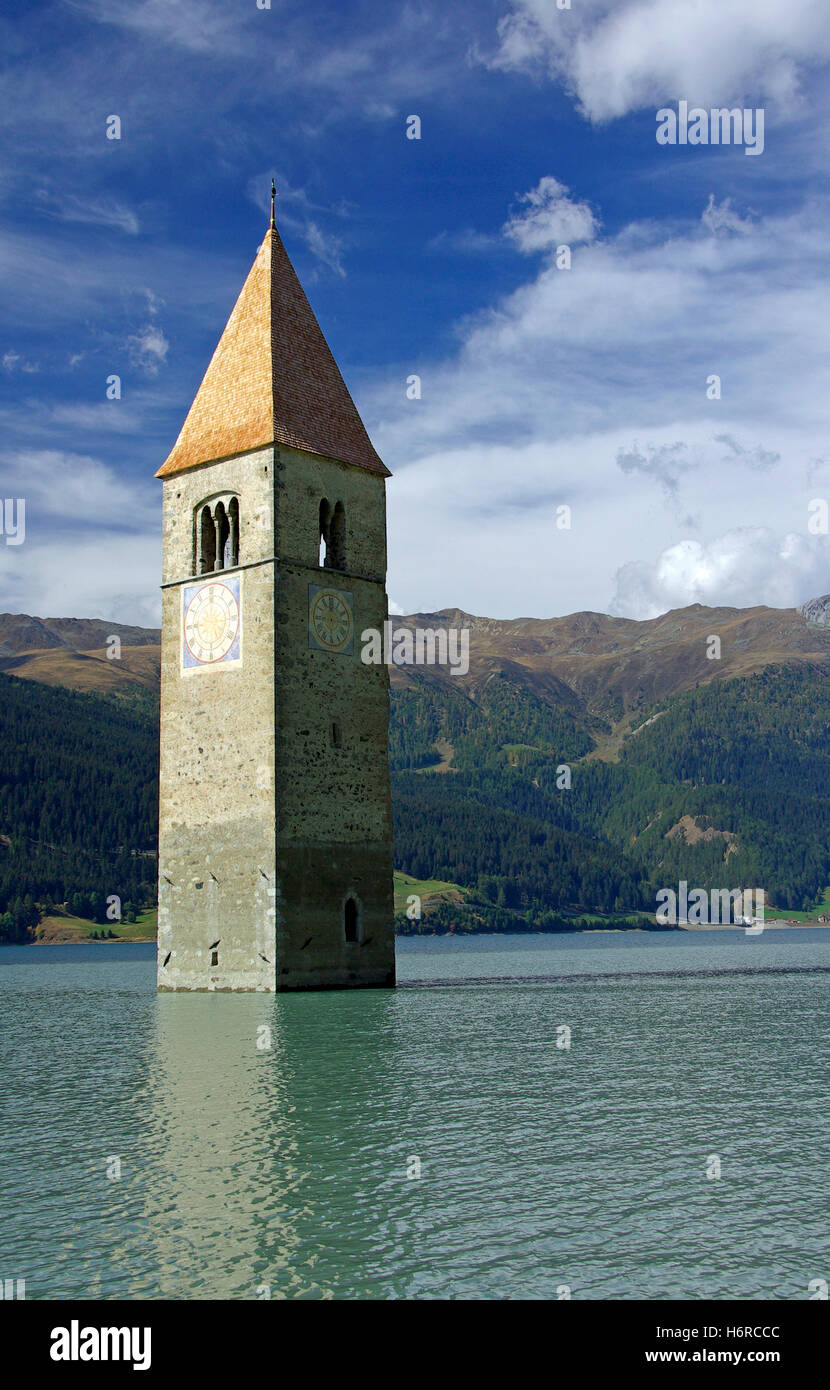reschensee - the tower in the lake Stock Photo - Alamy