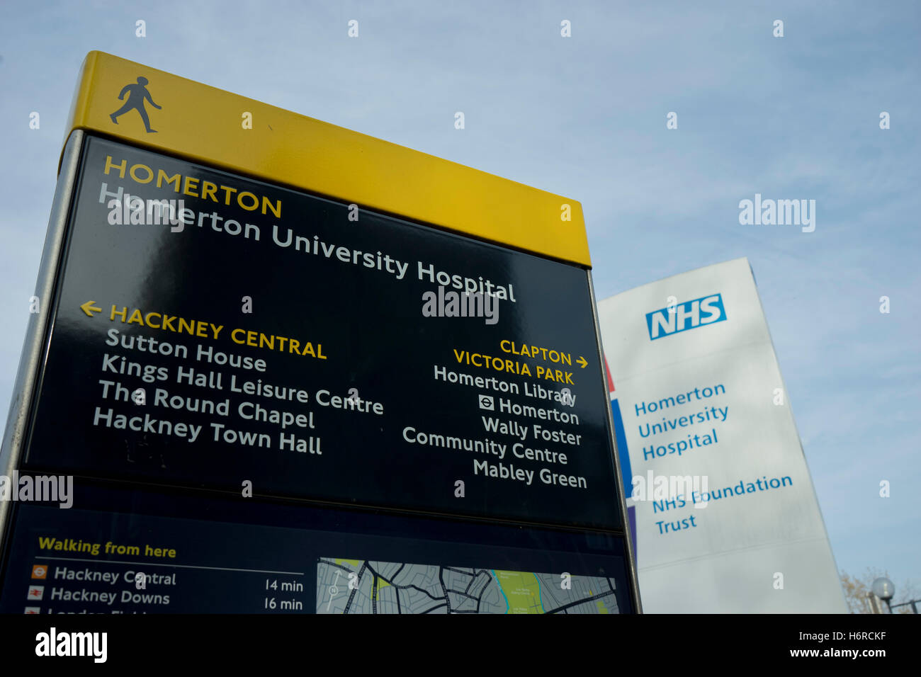 Signs giving directions at the Homerton University Hospital in Hackney ...