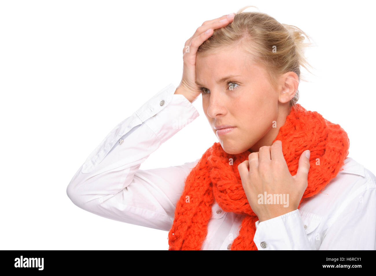 woman portrait ache scarf headache young younger disease illness ...