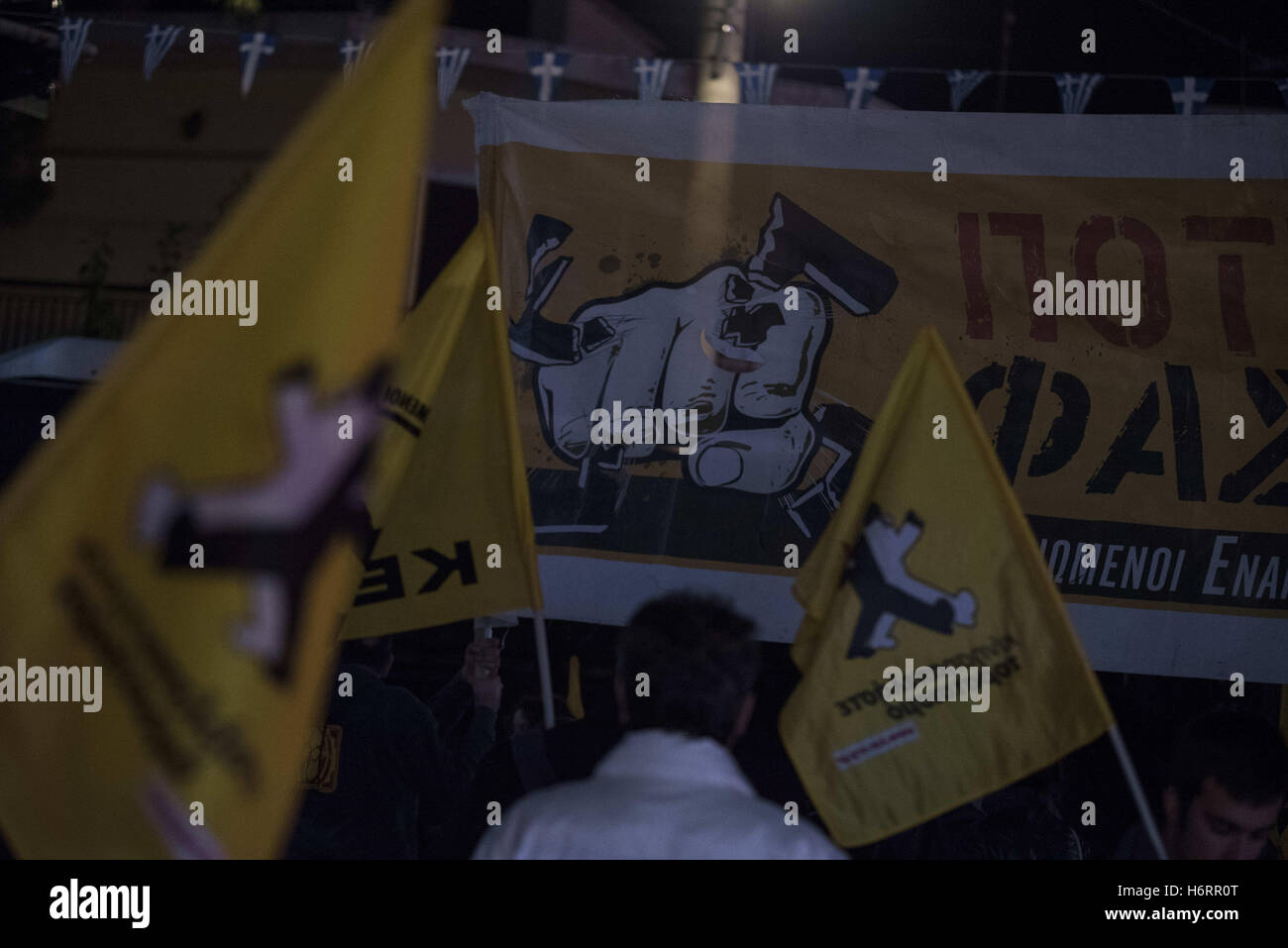Athens, Greece. 1st Nov, 2016. Protesters march shouting slogans ...