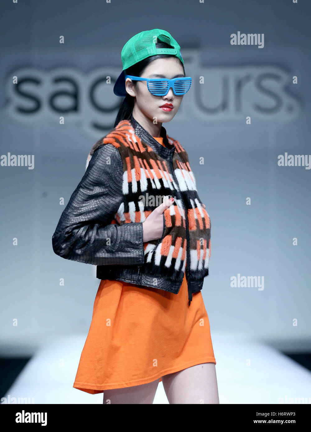 Beijing, China. 1st Nov, 2016. A model presents a creation of Saga Furs ...