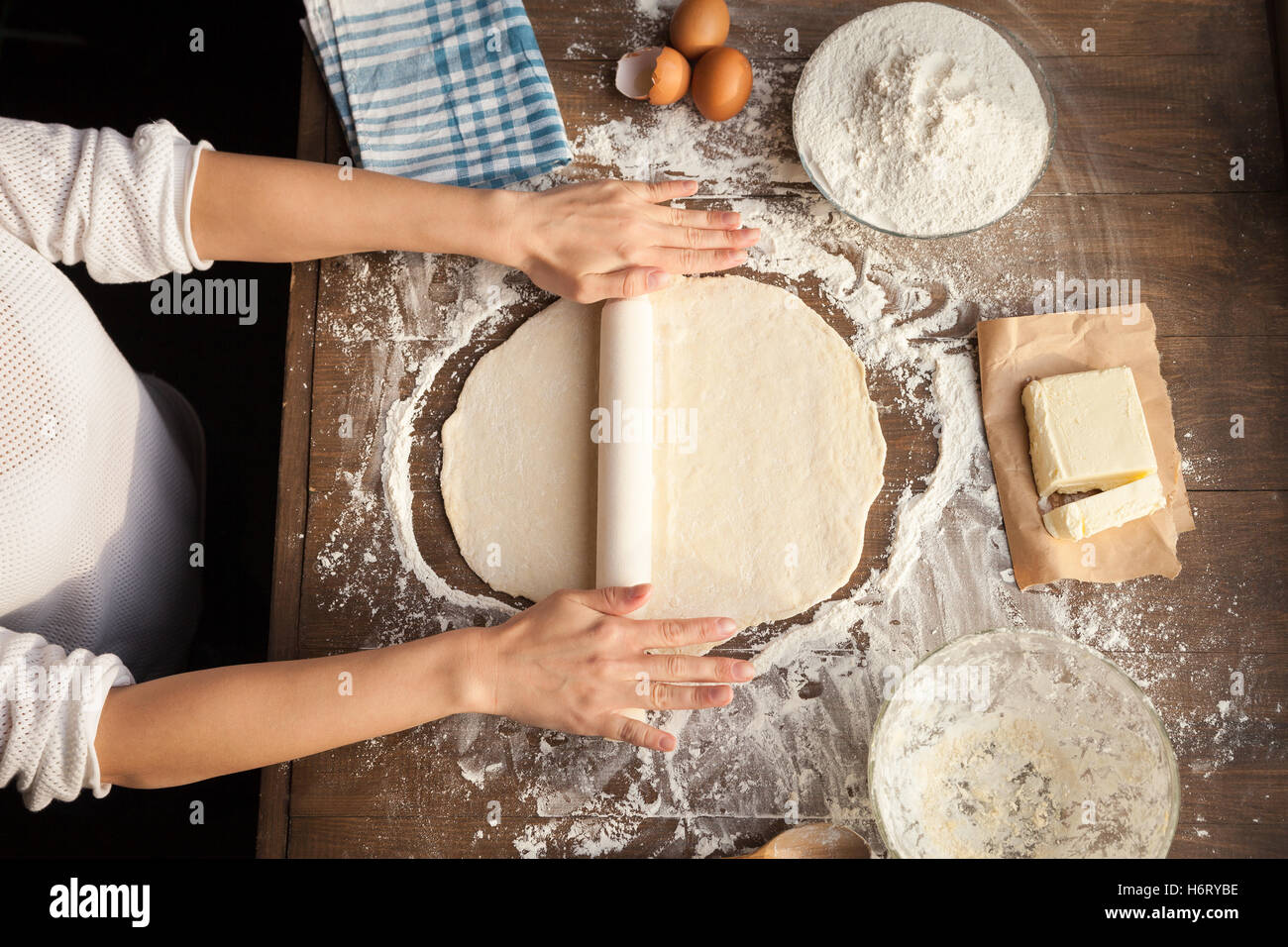 Female cooking dough Stock Photo - Alamy