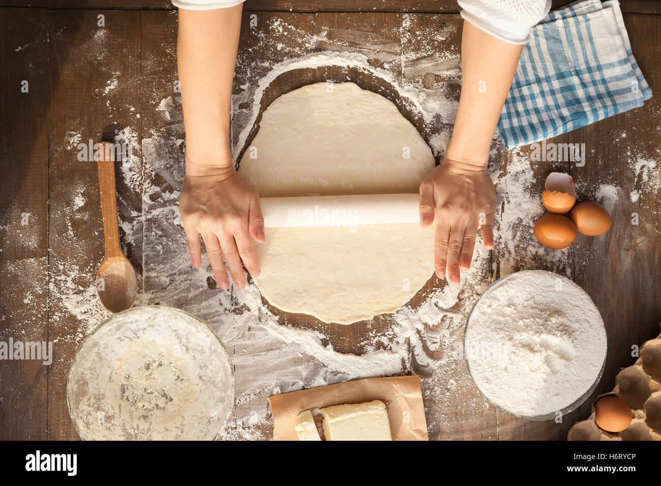 Female cooking dough Stock Photo - Alamy