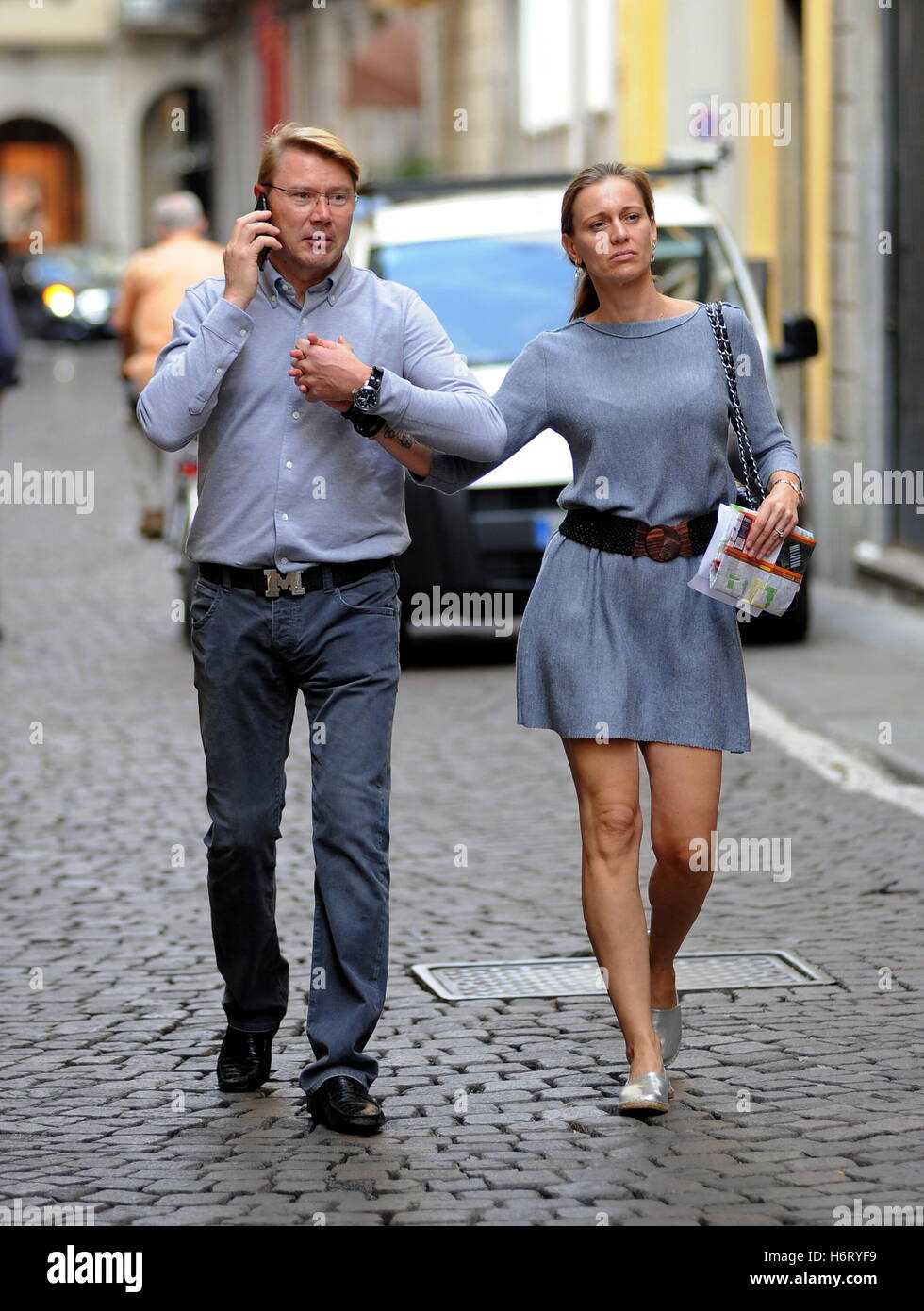Mika Hakkinen and his partner Marketa Kromotova take a romantic stroll ...