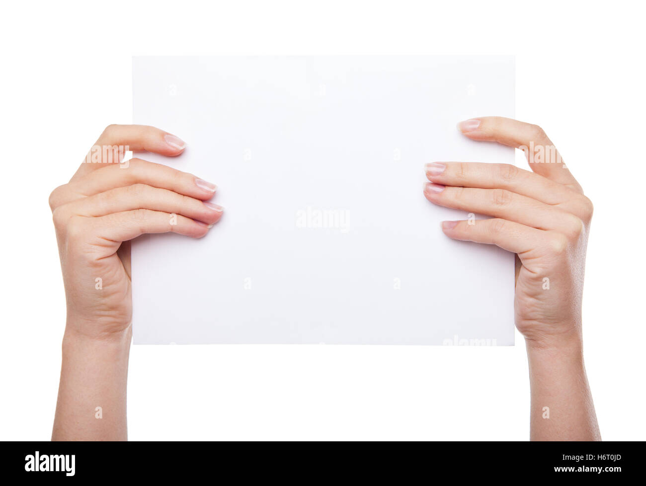 Human hands holding blank paper Cut Out Stock Images & Pictures - Alamy