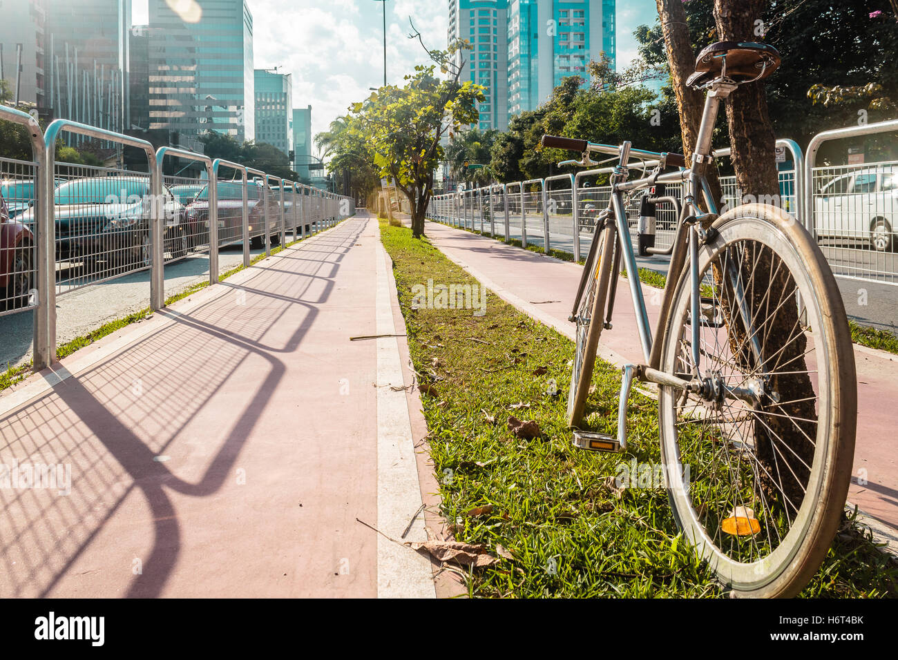 Photo of Bike Path in the Streets of Sao Paulo, Brazil (Brasil Stock ...