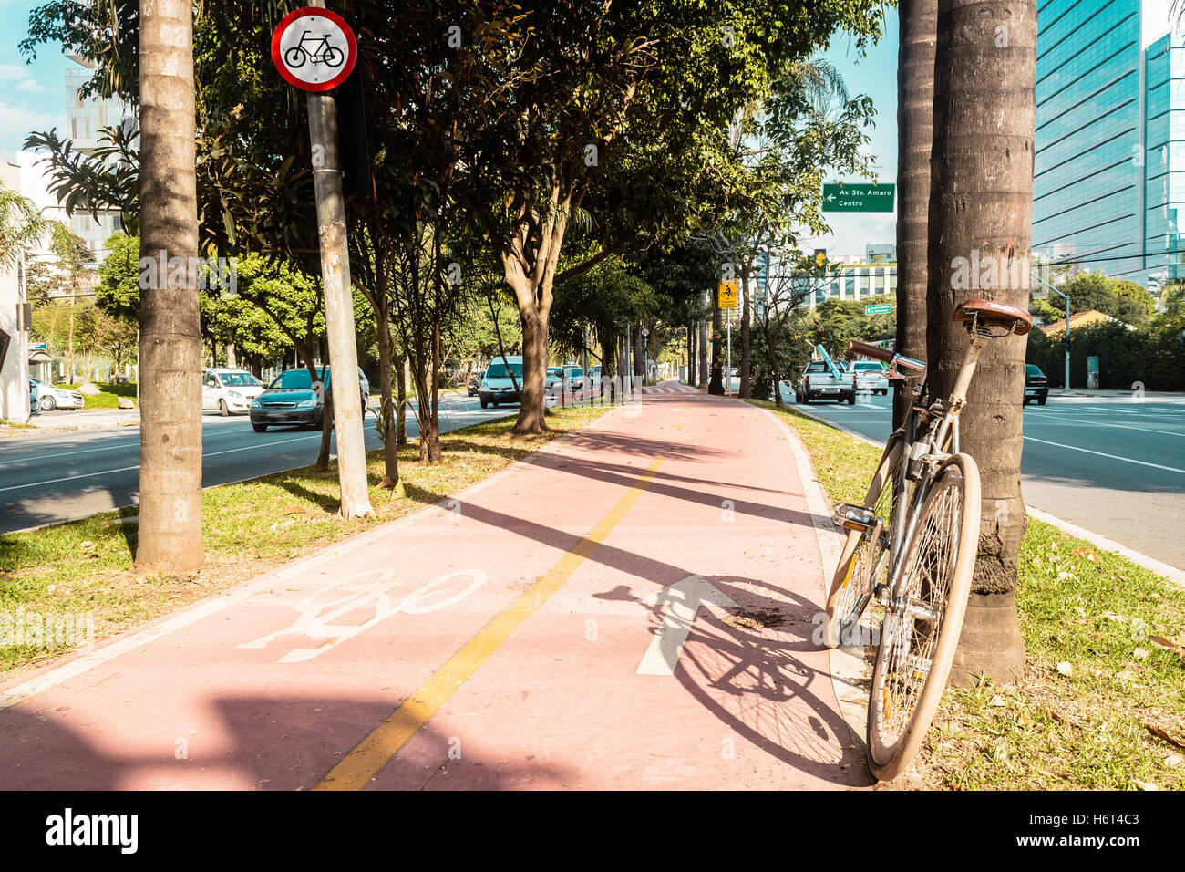 Photo of Bike Path in the Streets of Sao Paulo, Brazil (Brasil Stock ...