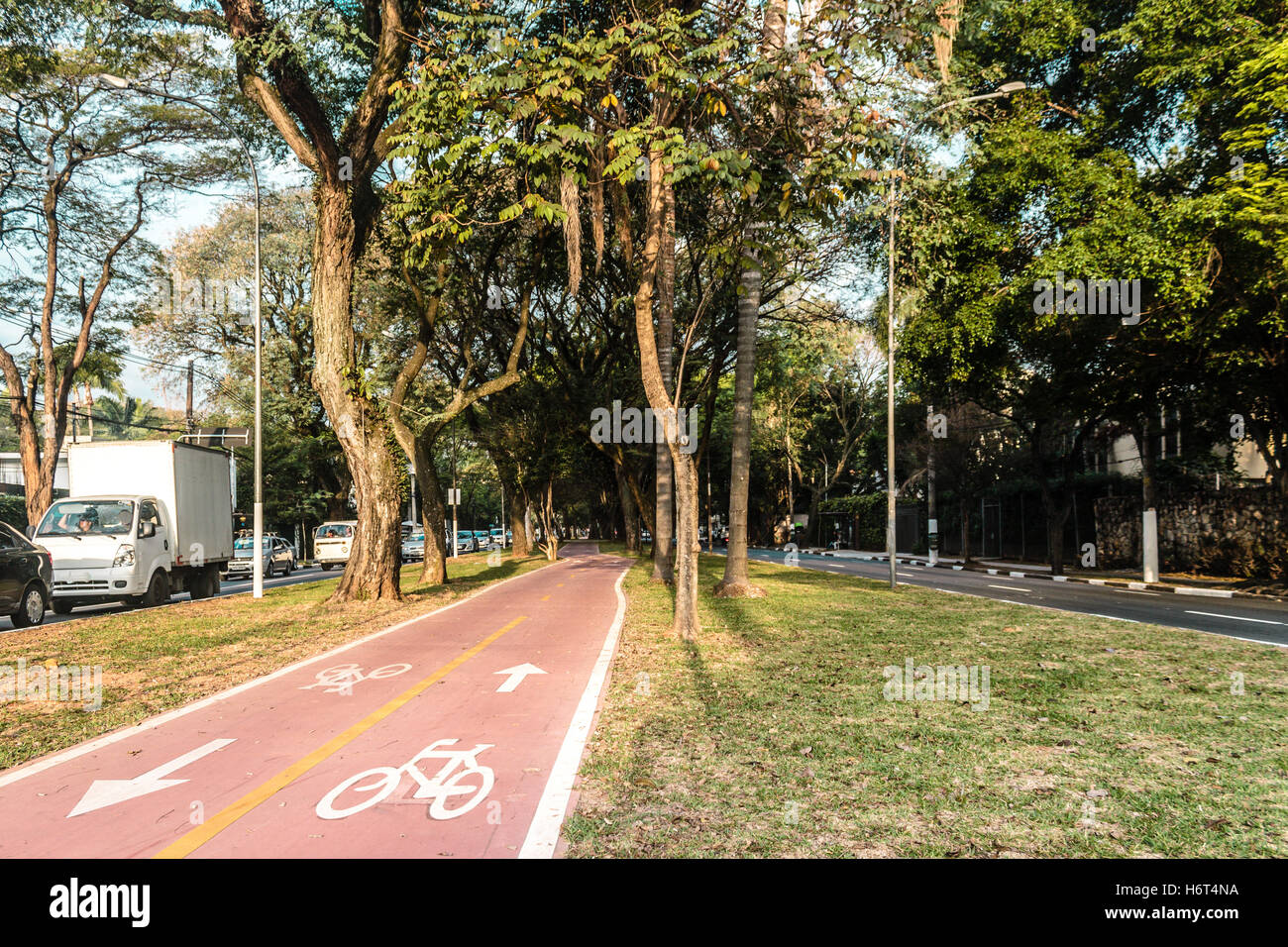 Photo of Bike Path in the Streets of Sao Paulo, Brazil (Brasil Stock ...