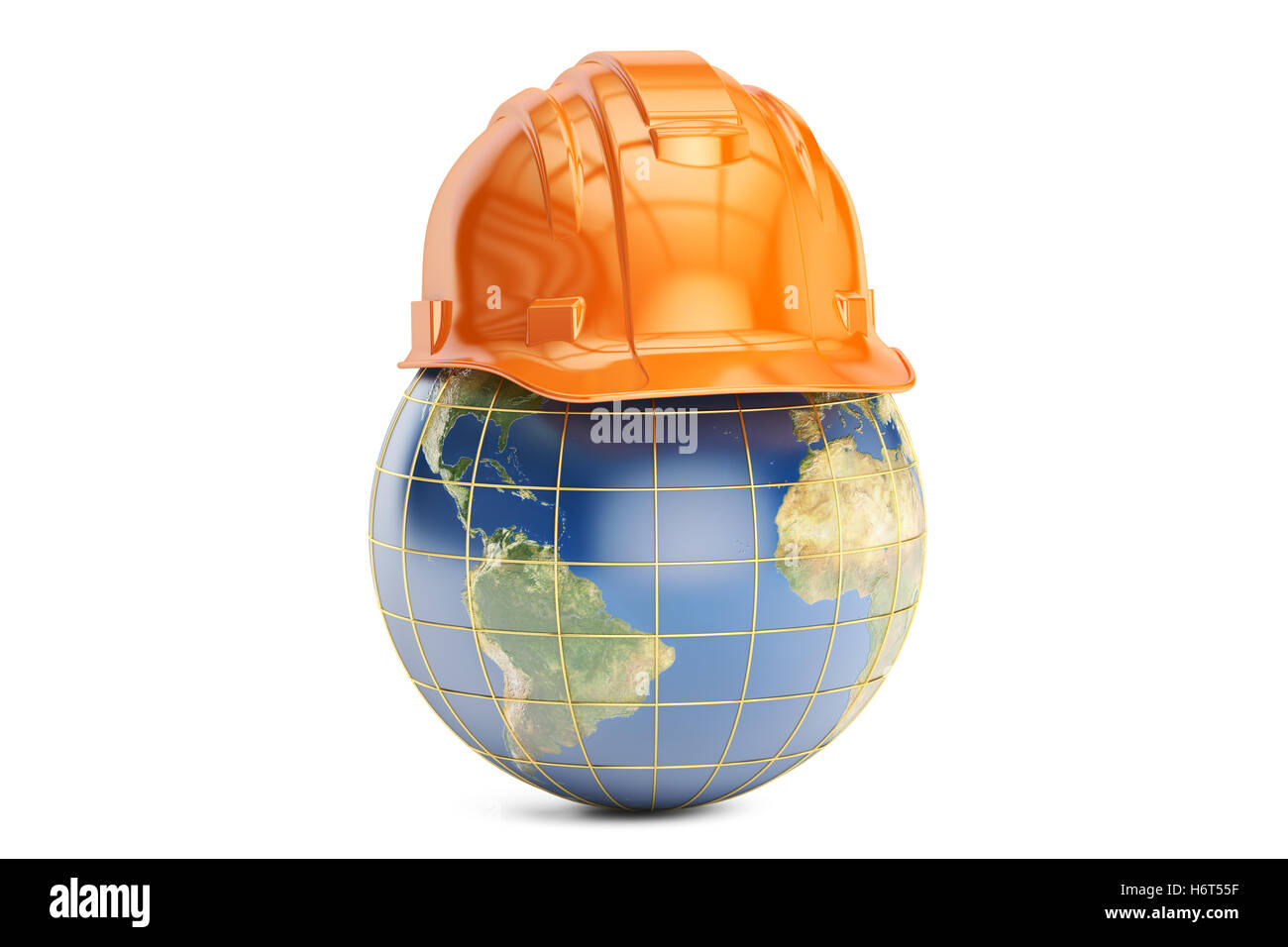 earth with hard hat, 3D rendering isolated on white background Stock ...