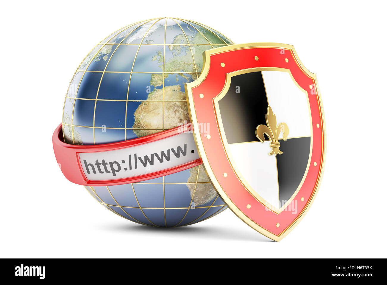 earth with shield, online protect concept. 3D rendering isolated on ...