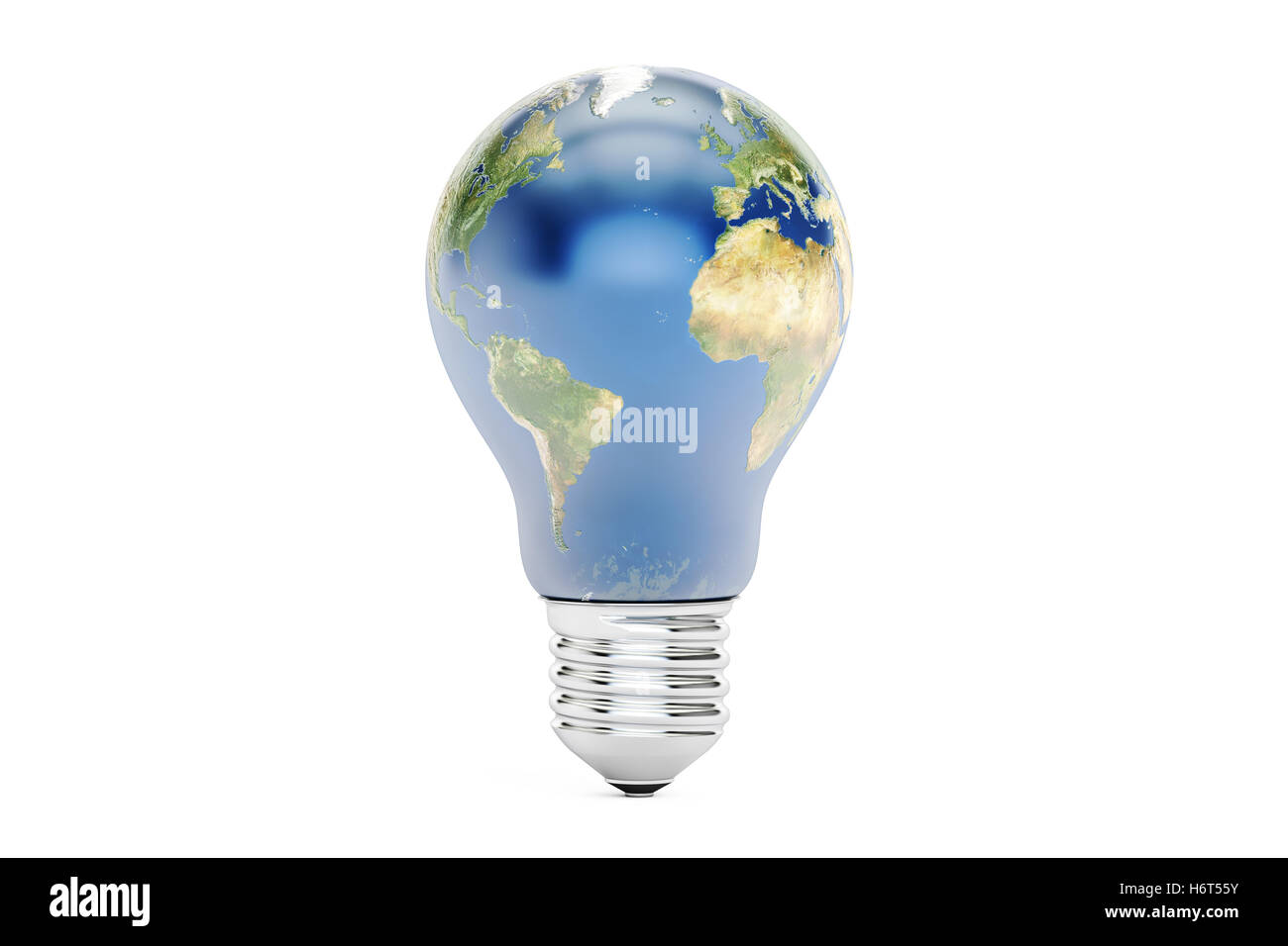 light bulb with earth, save energy concept. 3D rendering isolated on ...