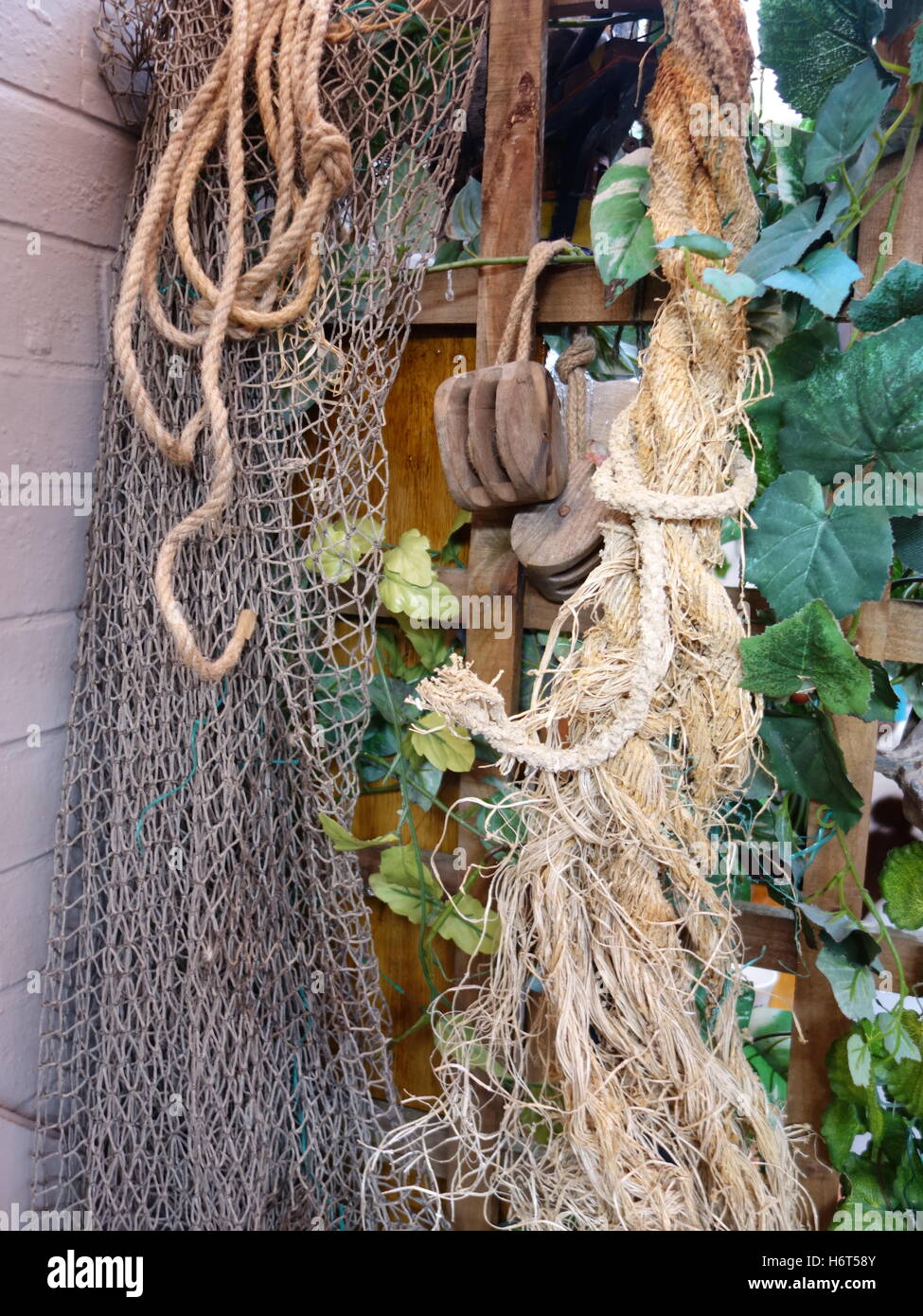 Old ropes, netting and pulleys Stock Photo - Alamy