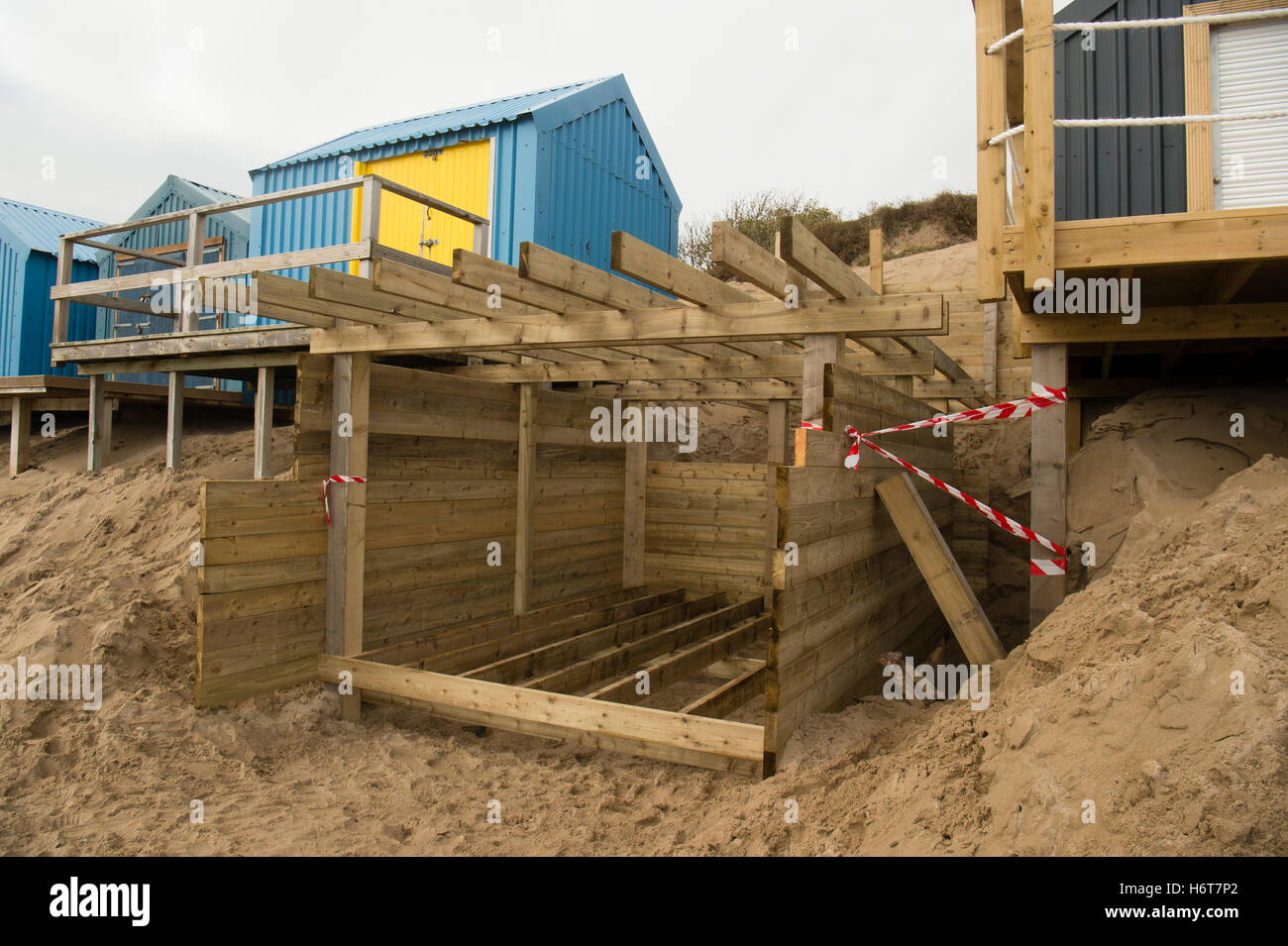 The wooden framework structure for a new beach hut being built on the ...