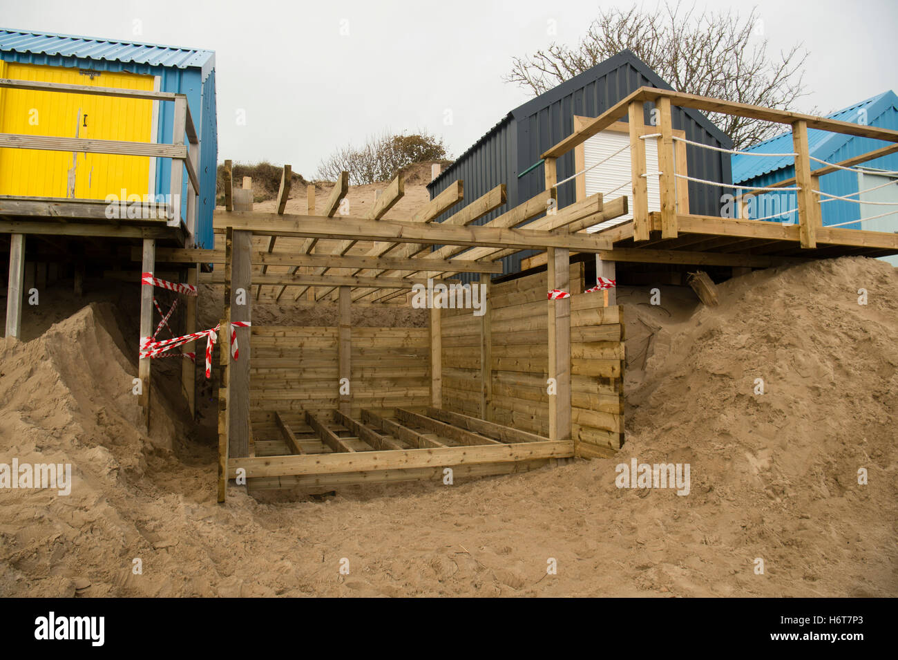 The wooden framework structure for a new beach hut being built on the ...