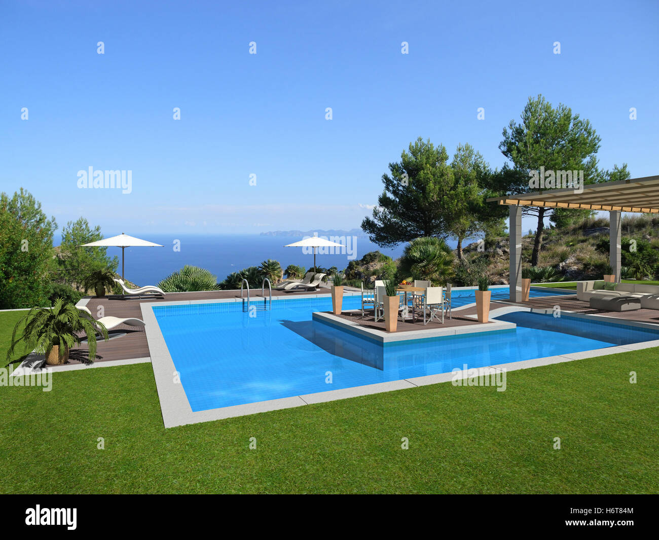 Swimming pool on resort sea hi-res stock photography and images - Alamy