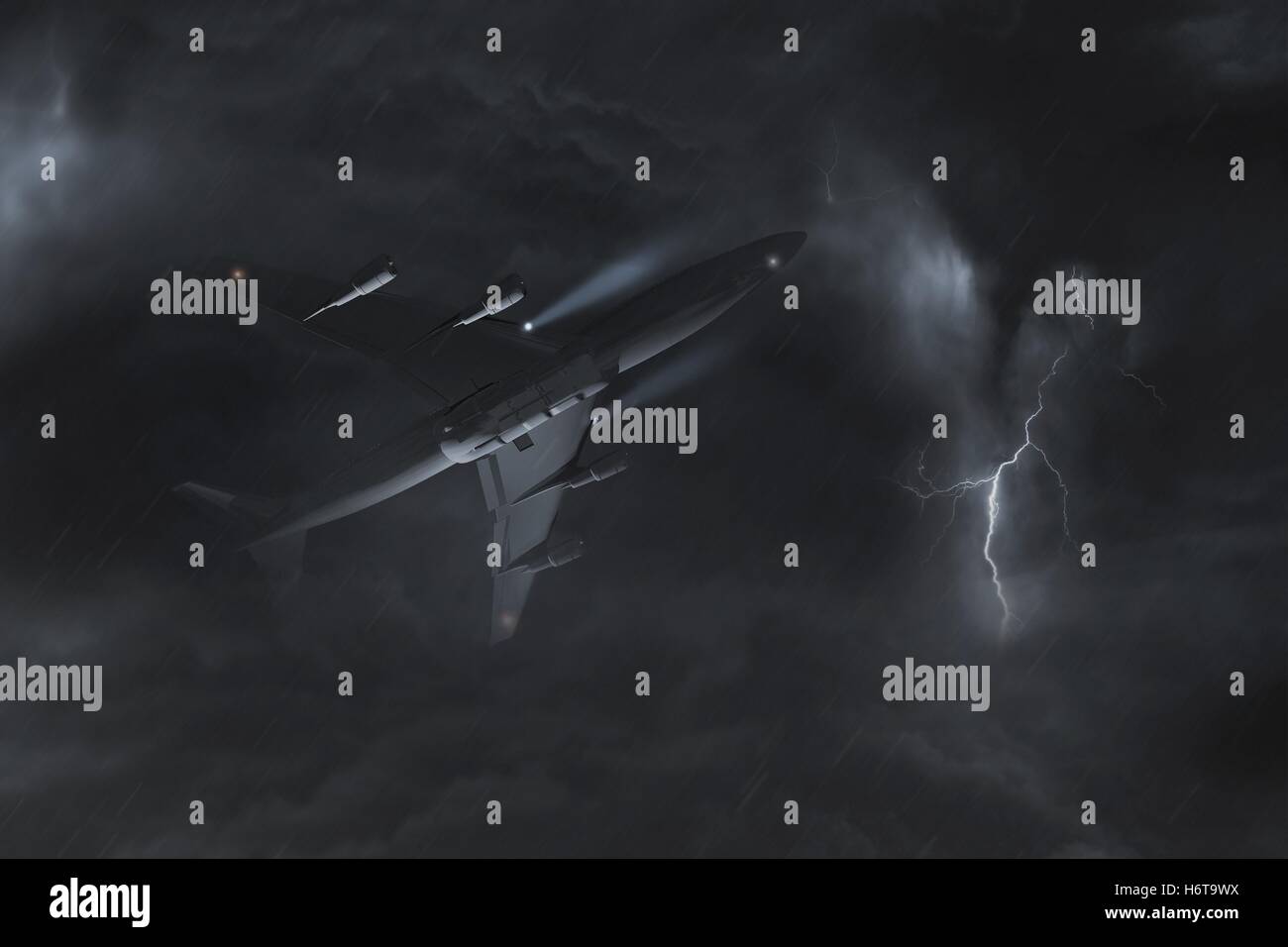 Airplane Storm Flight Concept 3D Illustration. Commercial Airliner ...