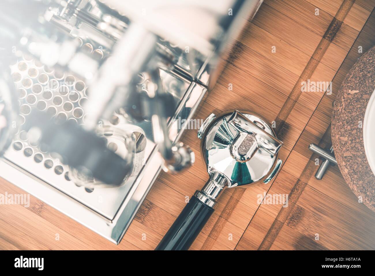 Coffee Machine Station. Shiny Silver Espresso Coffee Machine on the ...