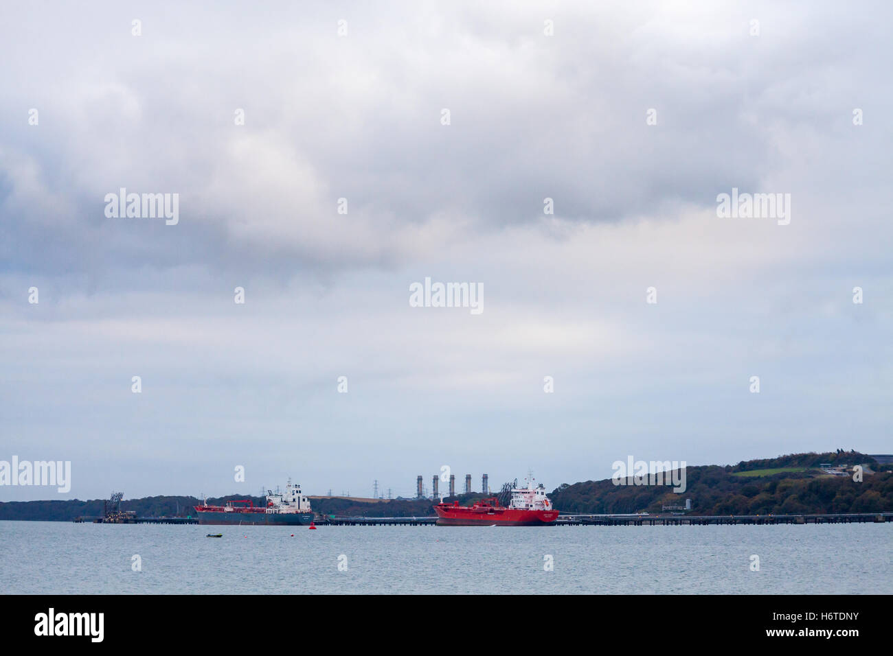 Oil Tankers at Valero Oil Terminal, Milford Haven, Pembrokeshire Stock ...