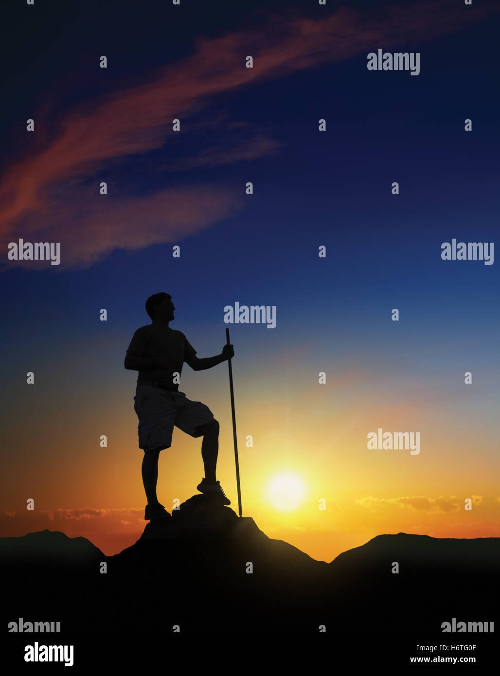 summit, sunrise, dawn, silhouette, accomplishment, mountain, man ...