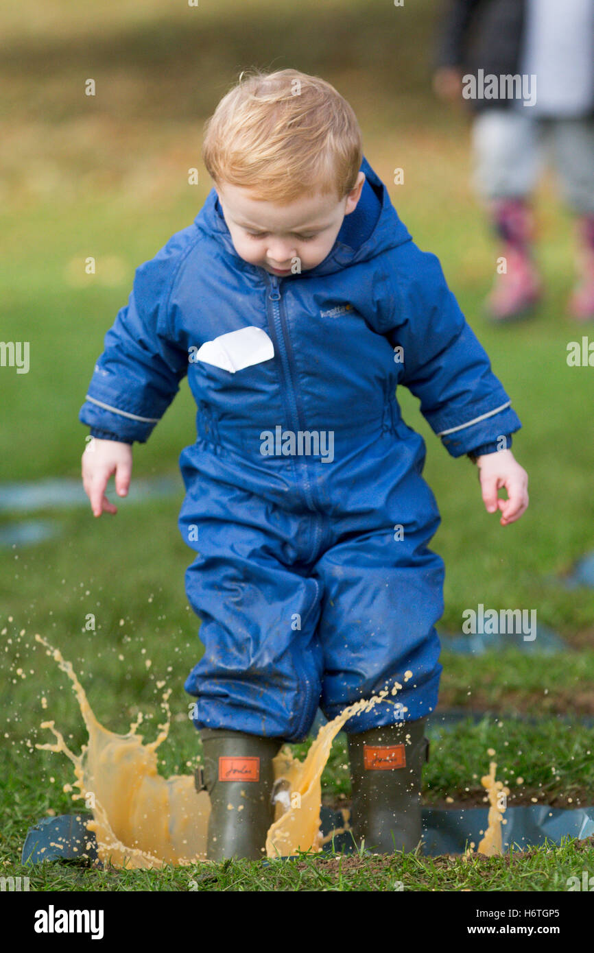 Youngsters taking part in the World Puddle Jumping Contest held at ...