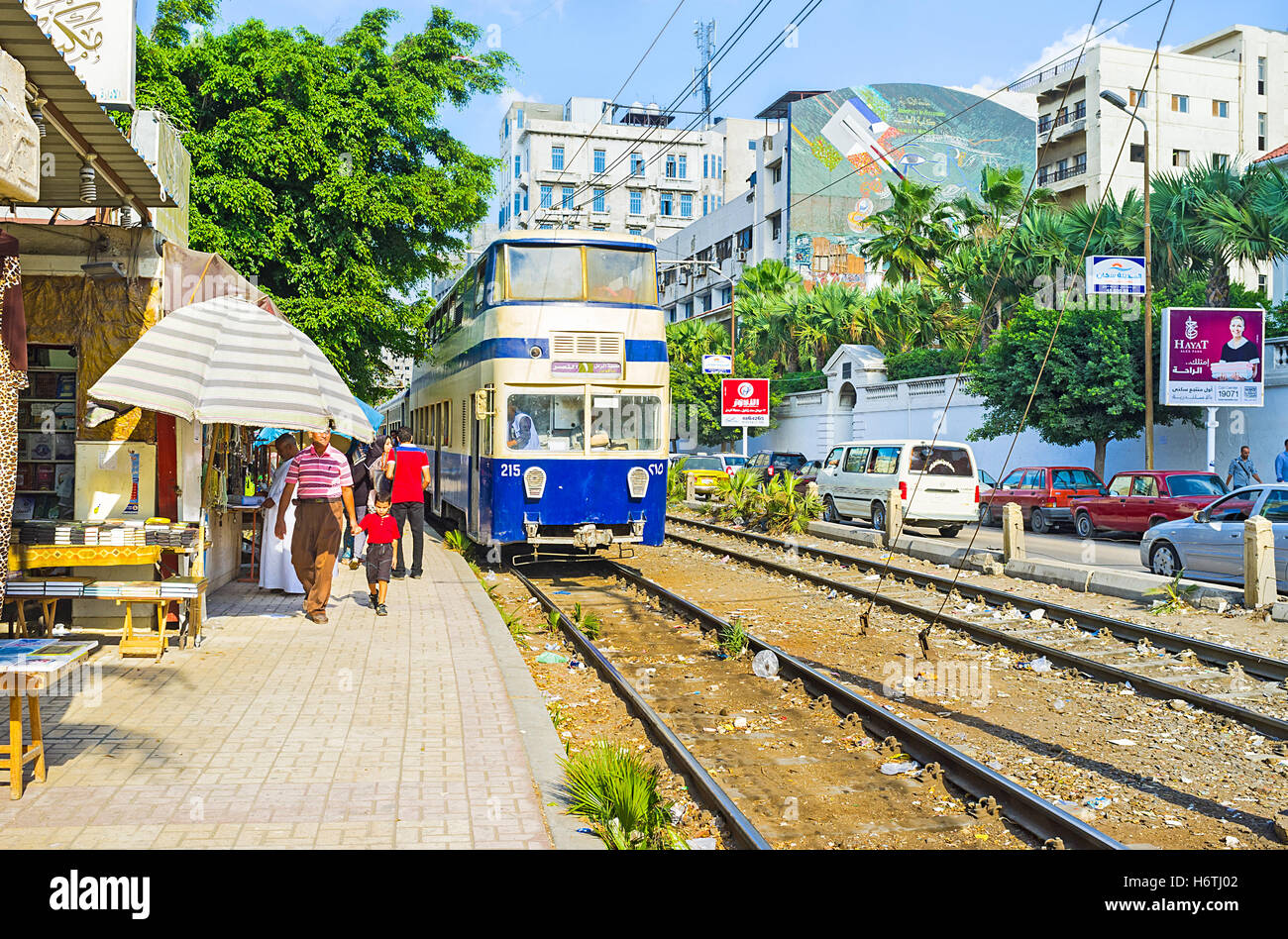 The unusual double-deck tram is the popular tourist attraction Stock ...