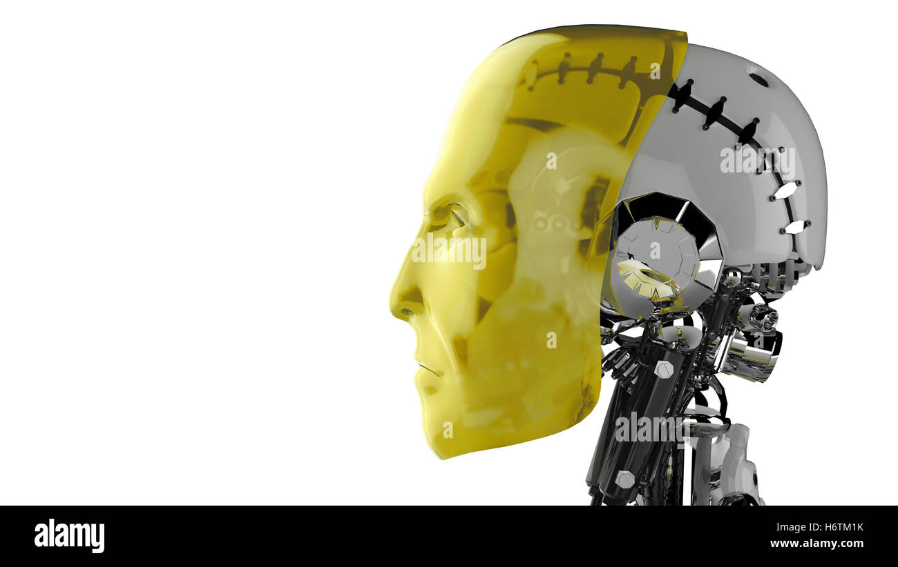 cyborg head yellow - side view Stock Photo - Alamy