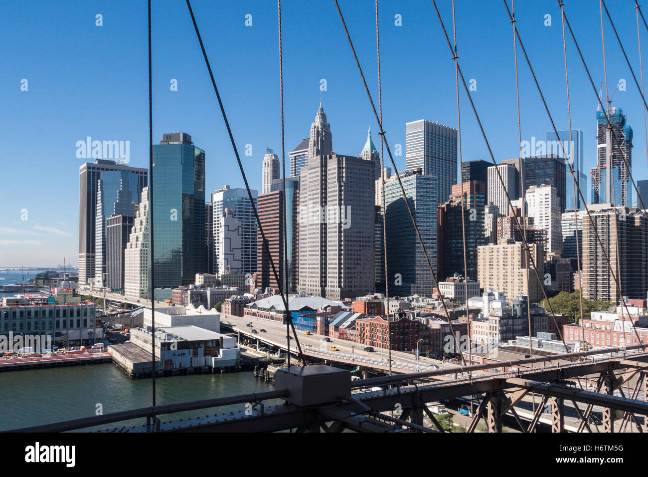 View of southern Manhattan from Brooklyn Bridge, NYC Stock Photo - Alamy