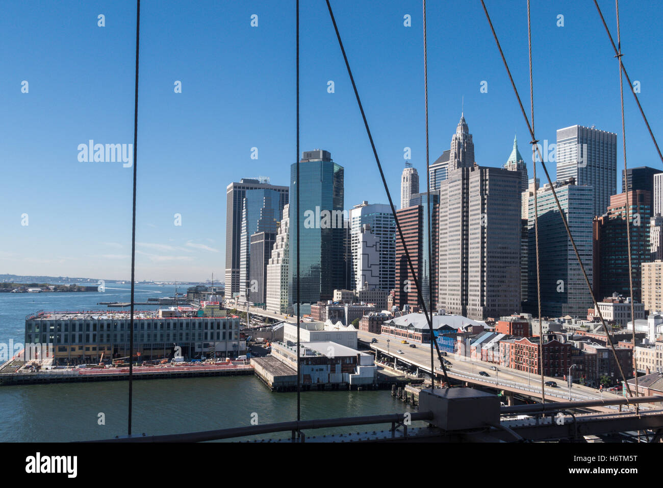 View of southern Manhattan from Brooklyn Bridge, NYC Stock Photo - Alamy