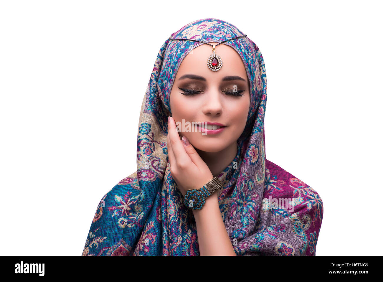 Woman in traditional muslim clothing isolated on white Stock Photo - Alamy