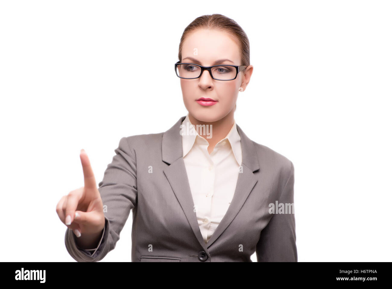 Strict serious businesswoman isolated on white Stock Photo - Alamy