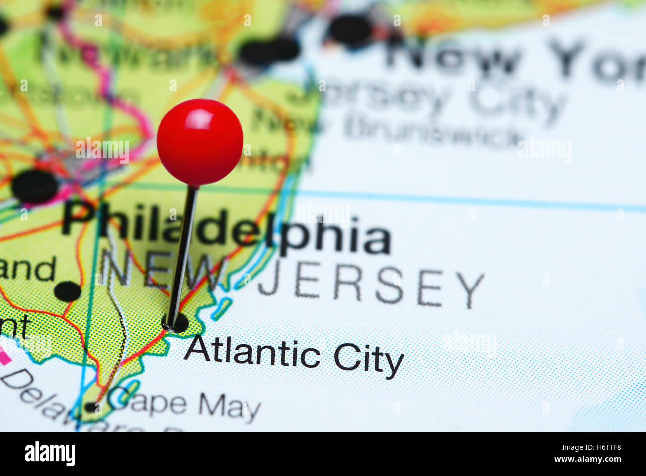 Atlantic City pinned on a map of New Jersey, USA Stock Photo - Alamy