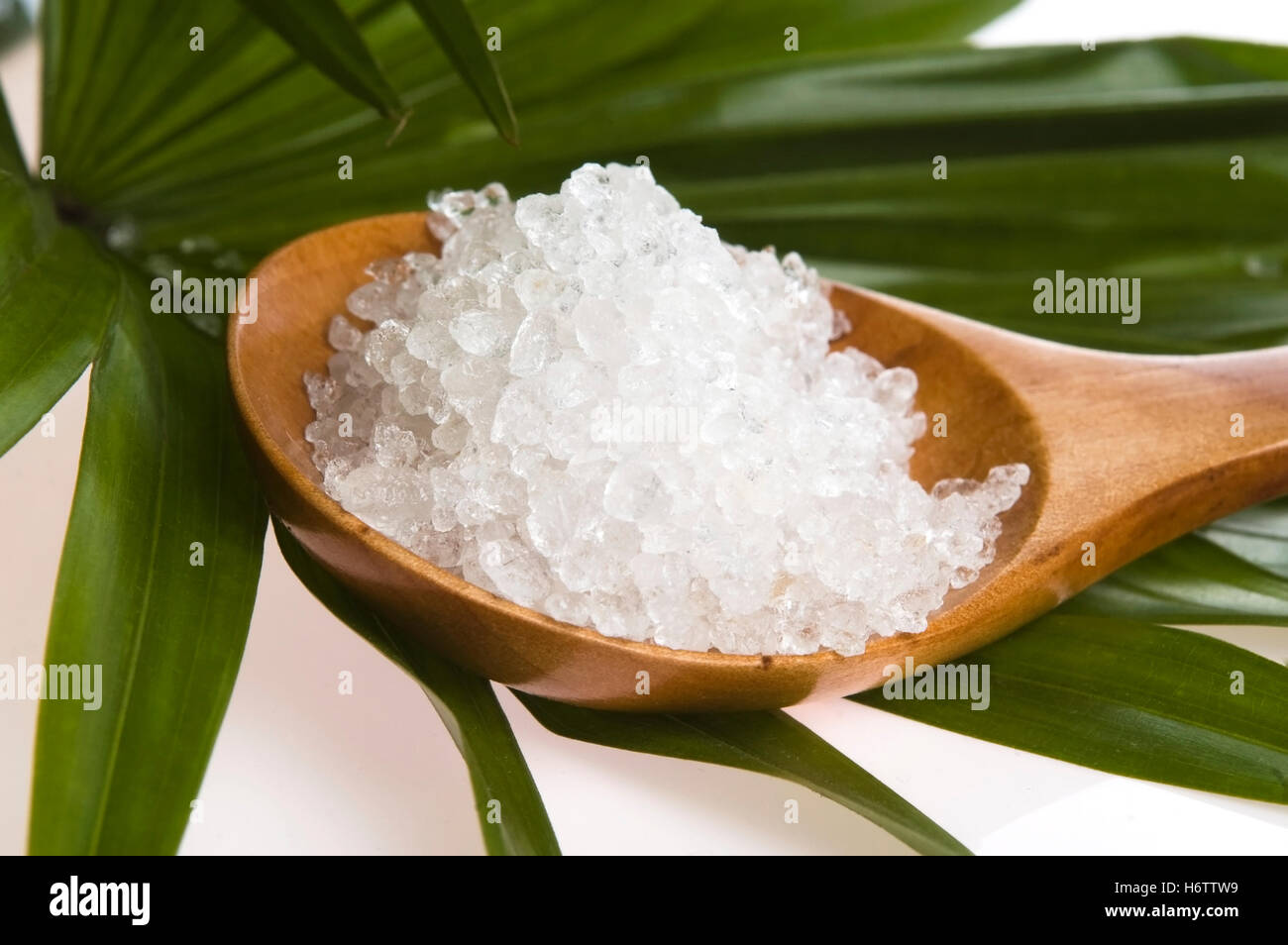 bath salt and palm leaf Stock Photo - Alamy