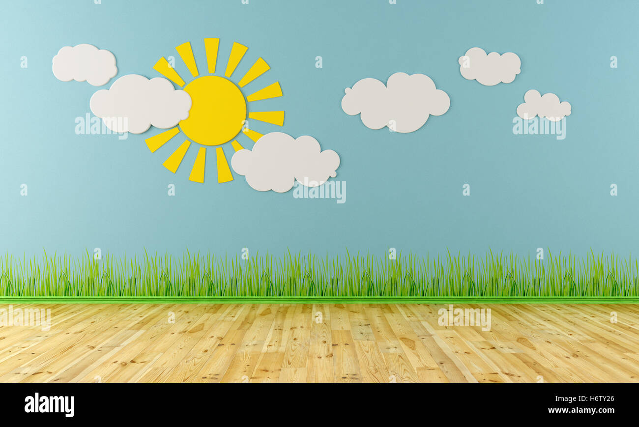 cloud, interior, empty, childhood, playroom, meadow, grass, lawn, green ...