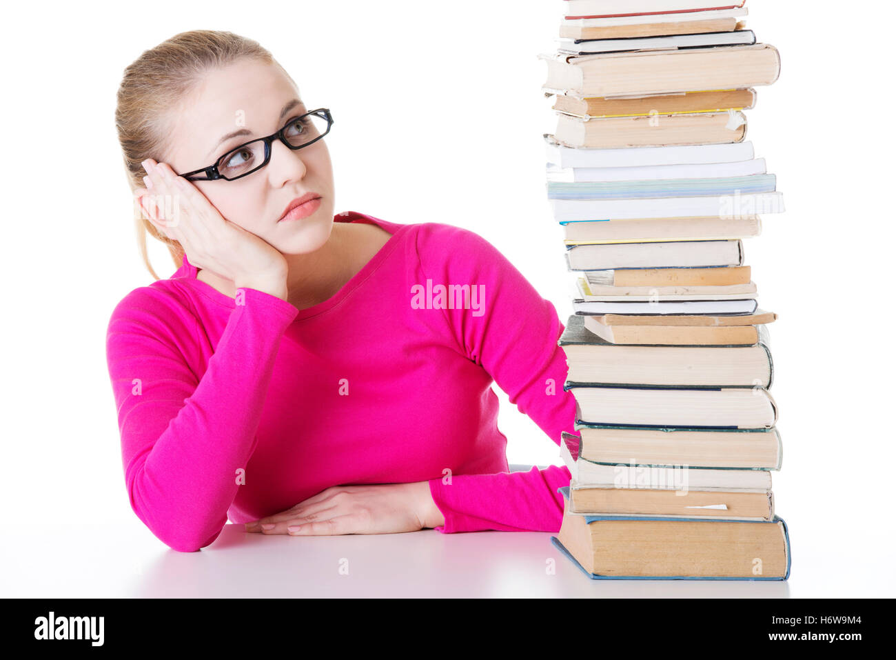 stack student girl learning Stock Photo - Alamy