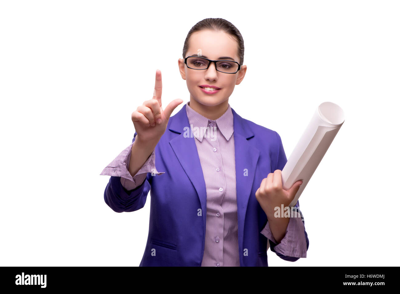 Young architect wth drawing isolated on white Stock Photo - Alamy