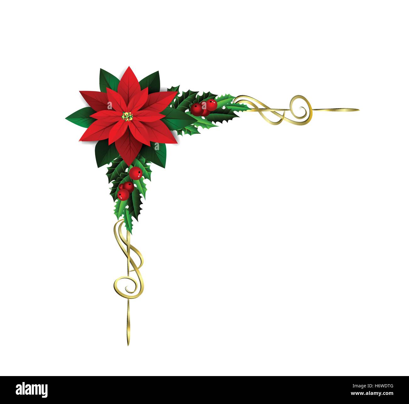 Christmas corner element decoration with evergreen treess holly and ...