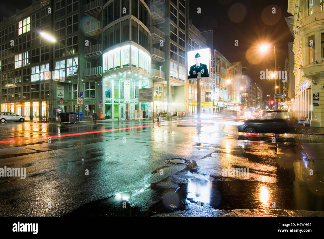 Checkpoint Charlie at night, Berlin Stock Photo - Alamy