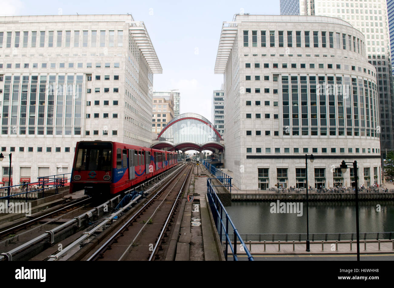 Stop and train station of the Docklands Light Railway, London, England ...