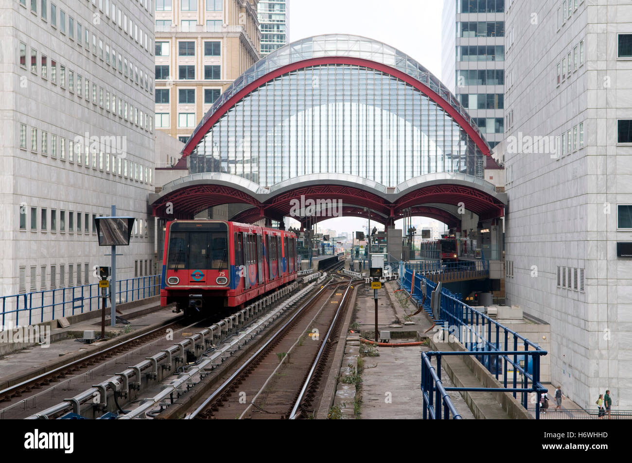 Stop and train station of the Docklands Light Railway, London, England ...