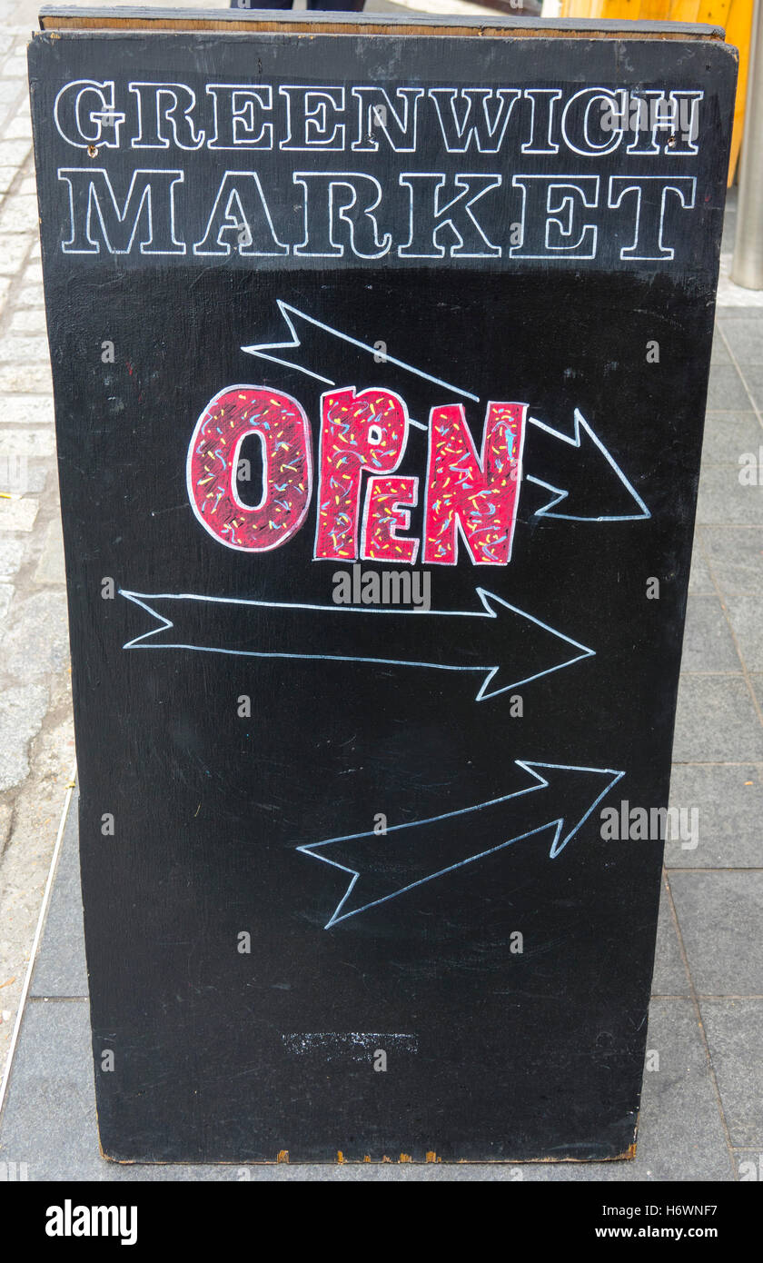 Open sign at Greenwich Market in London Greenwich Stock Photo - Alamy