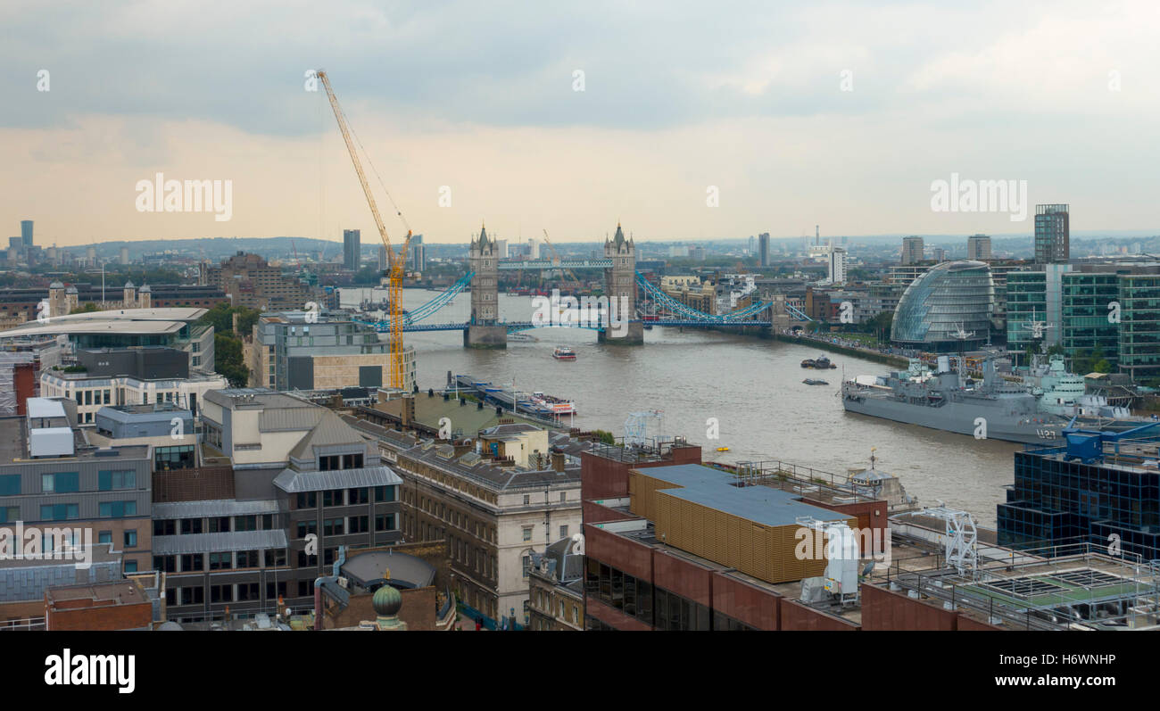 Tower Bridge London and River Thames - aerial view from Monument Stock ...