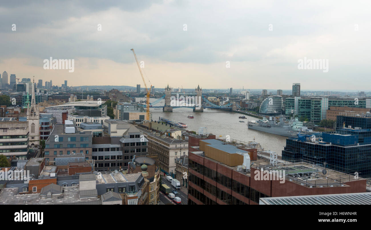 Amazing view from Monument Tower over River Thames and London East End ...