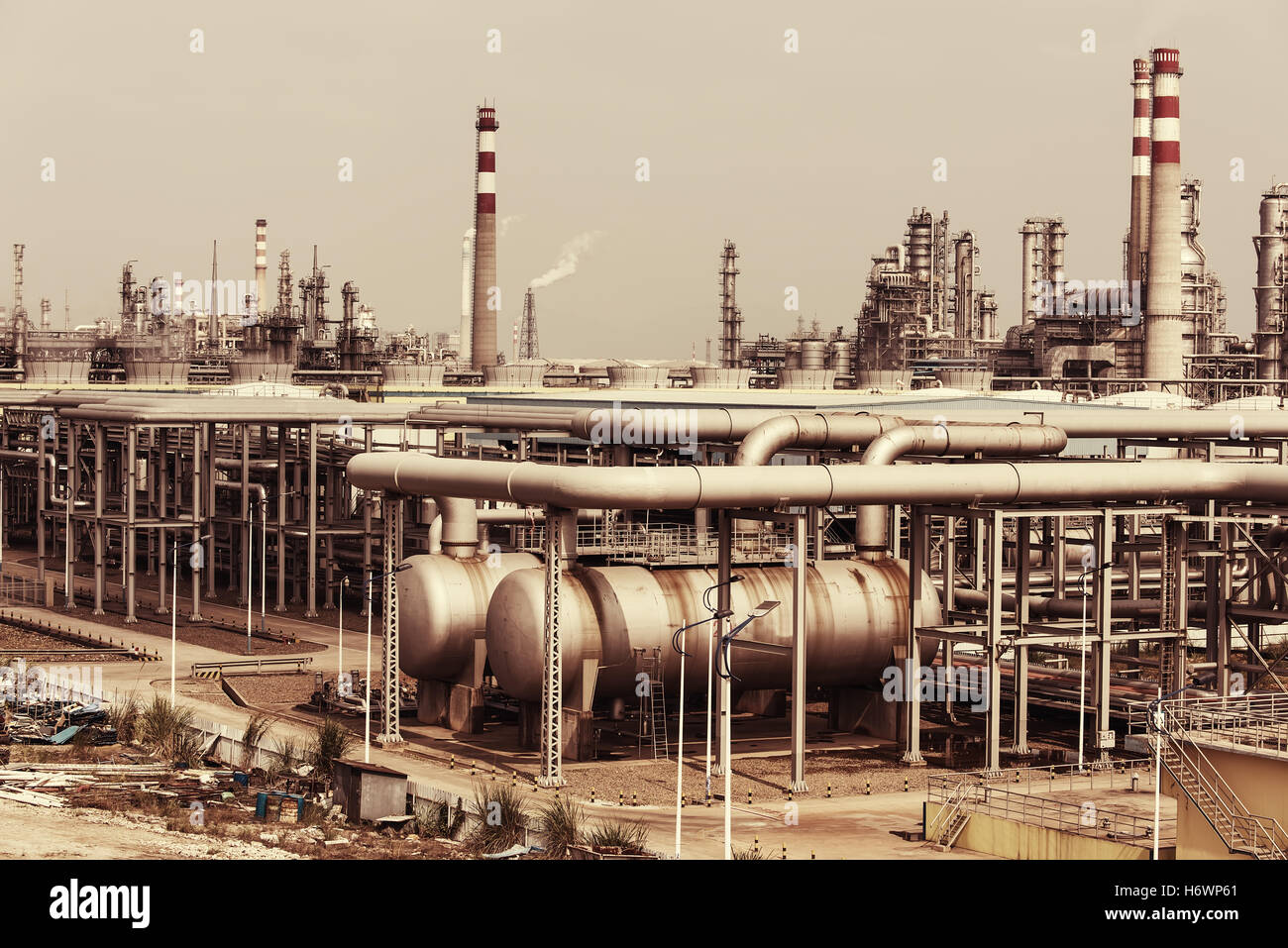 gas processing factory. landscape with gas and oil industry Stock Photo ...